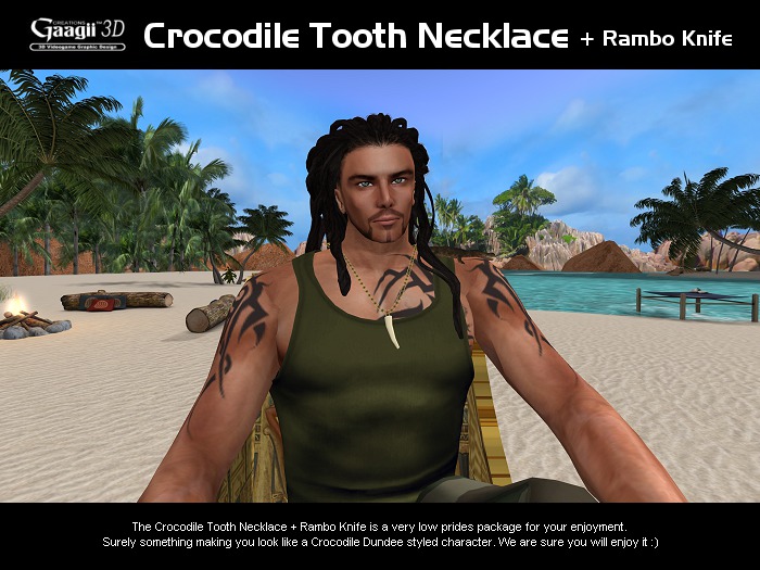 Second Life Marketplace - Gaagii - Crocodile Tooth Necklace + Rambo Knife