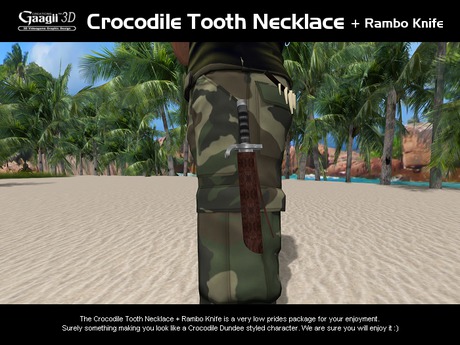 Second Life Marketplace - Gaagii - Crocodile Tooth Necklace + Rambo Knife