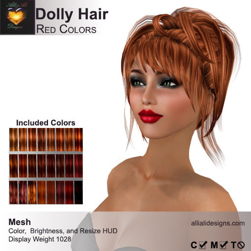 Second Life Marketplace - A&A Dolly Hair Red Colors Pack. Resizeable ...
