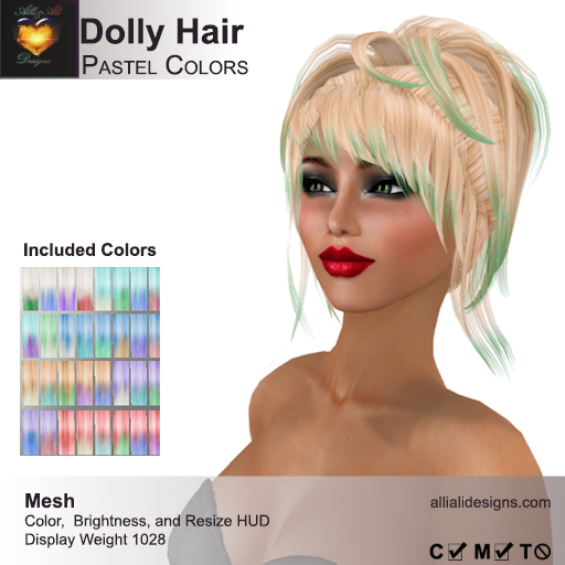 Second Life Marketplace - A&A Dolly Hair Pastel Colors Pack. Resizeable ...