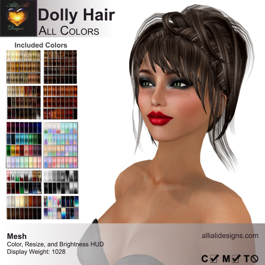 Second Life Marketplace - A&A Dolly Hair All Colors Pack. Resizeable ...