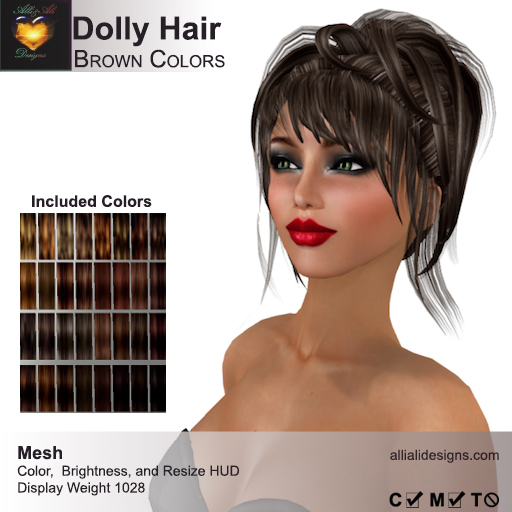 Second Life Marketplace - A&A Dolly Hair Brown Colors Pack. Resizeable ...
