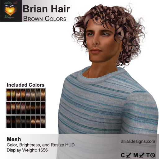 Second Life Marketplace - A&A Brian Hair Mesh Brown Colors Pack. Mens ...