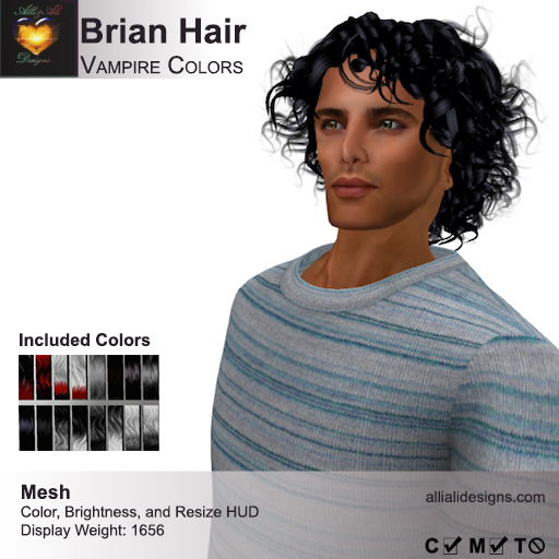 Second Life Marketplace - A&A Brian Hair Mesh Vampire Colors Pack. Mens ...