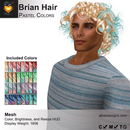 Second Life Marketplace - A&A Brian Hair Mesh Pastel Colors Pack. Mens ...