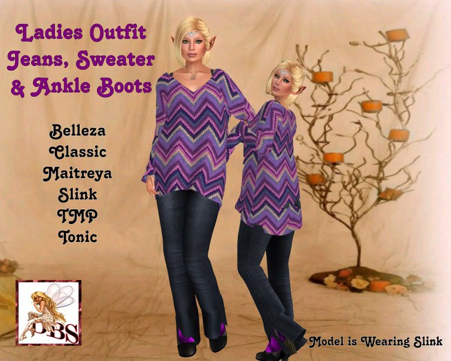 Second Life Marketplace - *DBS* Ladies Outfit - TMP Sweater, Jeans, & Boots