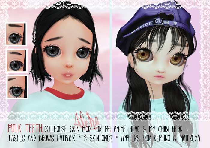 Second Life Marketplace - milk teeth. DOLLHOUSE Skin Pack for M4 Head ...