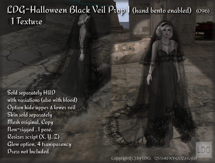 Second Life Marketplace - LDG-096 Halloween Black Veil Prop 1