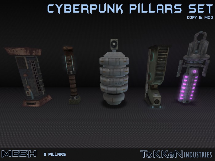 Second Life Marketplace - **To(kk)en Industries** Cyberpunk Pillars Set ...