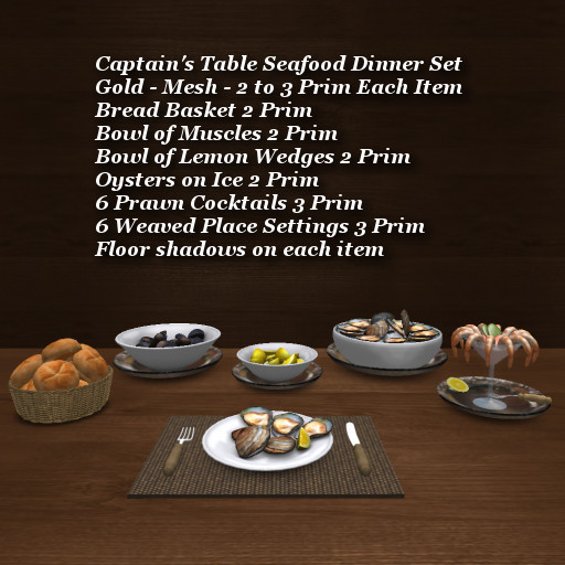 Second Life Marketplace - Captain's Table Seafood Dinner Set Gold