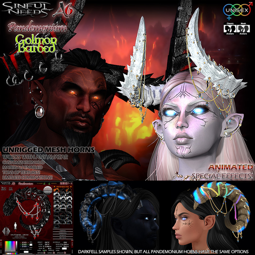 Second Life Marketplace - Sinful Needs - Pandemonium Golmon Barbed Horns