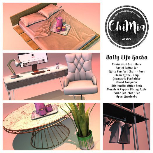 Second Life Marketplace - ChiMia - Marble & Copper Dining Table - Daily ...