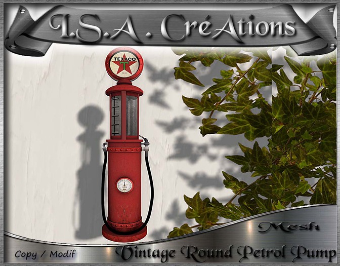 Second Life Marketplace - Vintage Round Petrol Pump * Mesh * BOX
