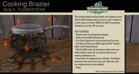 Second Life Marketplace - GEORGE'S FARM - COOKING BRAZIER 3 - FLOWER STAR
