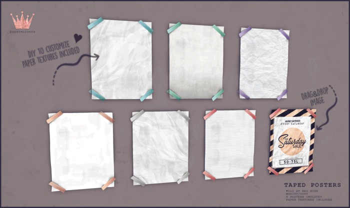 Second Life Marketplace - paper.crowns - taped poster