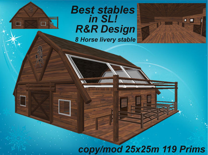 Second Life Marketplace - 8 horse living stable redwood, fully ...