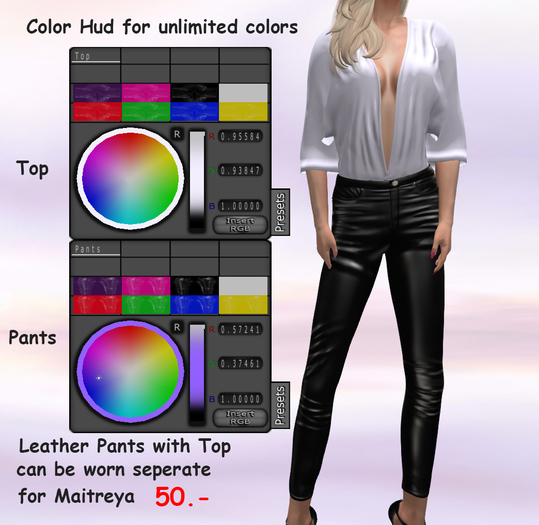 Second Life Marketplace - Leather Pants and Top with color Hud for maitreya