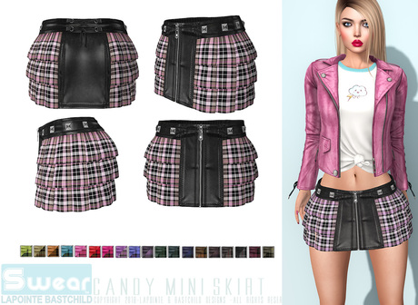 Second Life Marketplace - L&B - Mini Skirt - Zipp Leather Candy Tartan