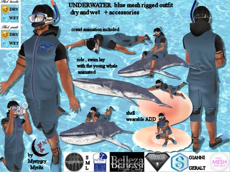 Second Life Marketplace - Underwater mesh rigged blue outfit dry ...