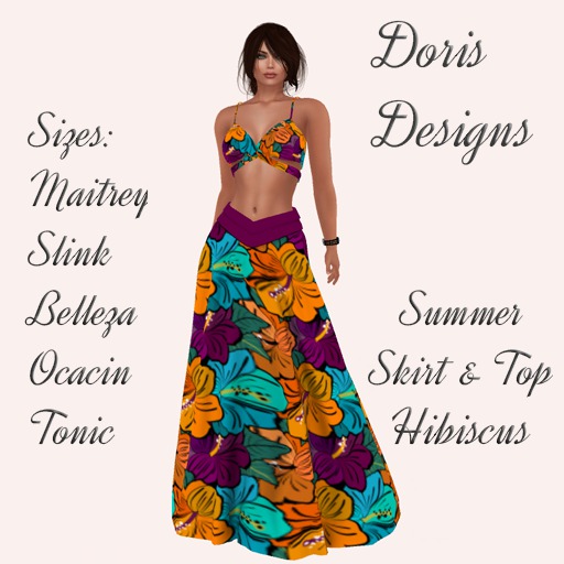 Second Life Marketplace - Doris Designs - Summer Skirt & Top - Hibiscus