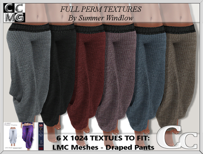 Second Life Marketplace - LMC DRAPED PANTS TEXTURES -JERSEY X 6- FULL PERM