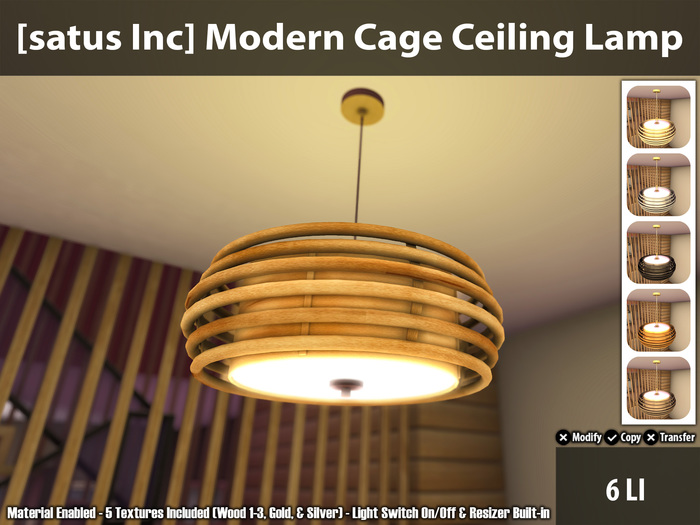 Second Life Marketplace - [satus Inc] Modern Cage Ceiling Lamp