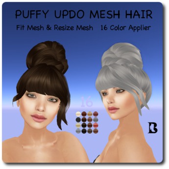 Second Life Marketplace - Blackburns Puffy Updo Fit and Resize Hair ...