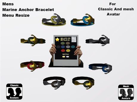 Second Life Marketplace - Mens Marine Anchor Bracelet Menu Resize