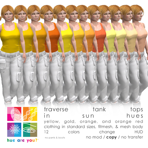 Second Life Marketplace - "hue are you?" sun hues traverse tank tops