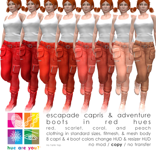 Second Life Marketplace - "hue are you?" red hues escapade capris and ...
