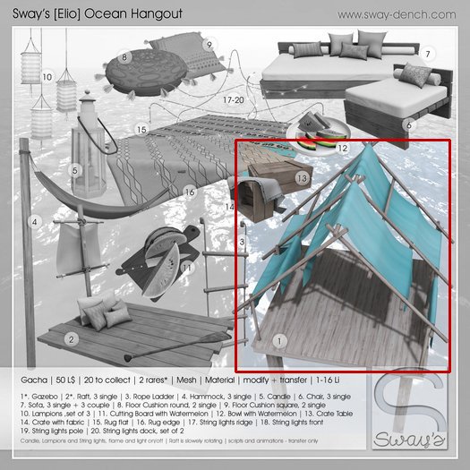 Second Life Marketplace - Sway's [Elio] Ocean Hangout . Gazebo RARE