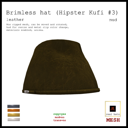 Second Life Marketplace - JfL Brimless hat (Hipster Kufi #3) leather ...