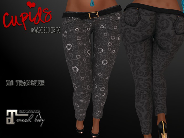 Second Life Marketplace - *CF* Belted Jeans Maitreya Black Paisley
