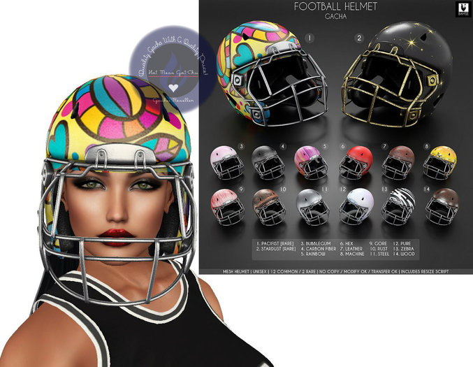 Second Life Marketplace - 1. :BAMSE: Football Helmet - Pacifist RARE