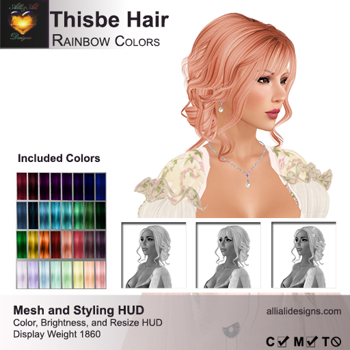 Second Life Marketplace - A&A Thisbe Hair Rainbow Colors, low weight ...