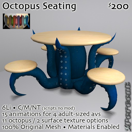Second Life Marketplace - % Octopus Table Seating (for regular/adult ...