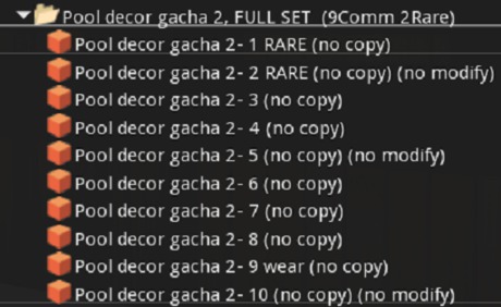Second Life Marketplace - Pool decor gacha 2, FULL SET (8Comm 2Rare)