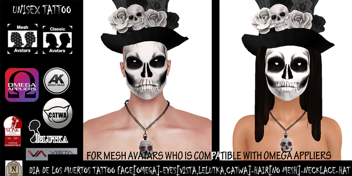 Second Life Marketplace - [Nirvana Fashion] - Dia de los muertos Tattoo ...