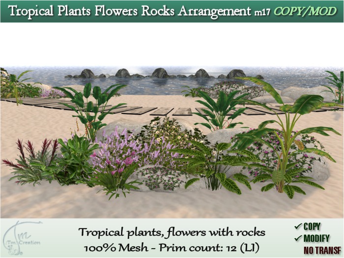 Second Life Marketplace - Tropical Shrubs Plants Flowers Beach Rocks CM M17