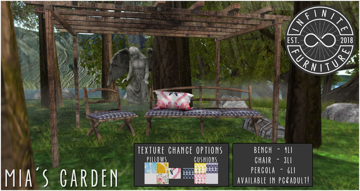 Second Life Marketplace - Infinite - Mia's Garden Pergola Set (PG) *Brown