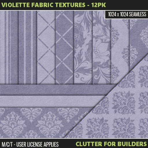 Second Life Marketplace - Clutter - Violette Fabric Textures - 12PK