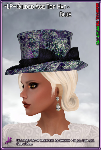 Second Life Marketplace - ~LP~Gilded Age Top Hat (BOXED) Blue