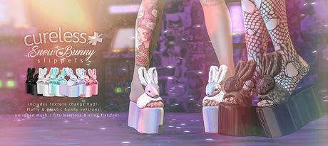 Second Life Marketplace - CURELESS [+] Snow Bunny Slippers / BLACK