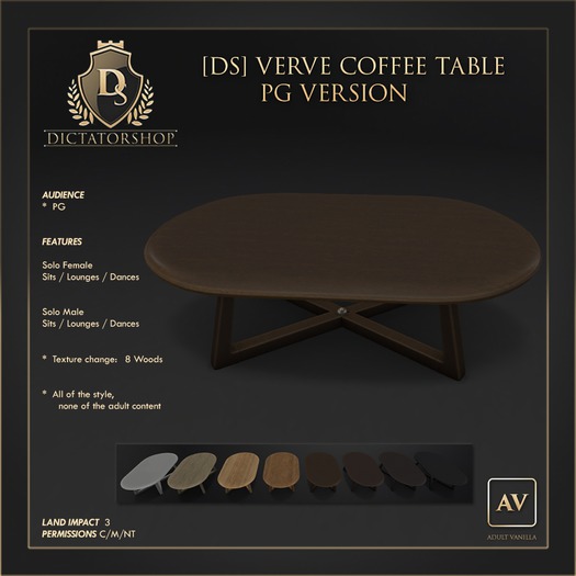 Second Life Marketplace - [Ds] Verve Coffee Table - PG