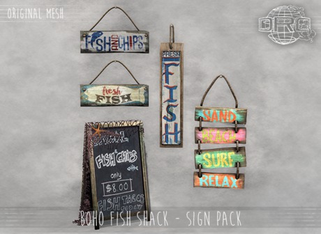 Second Life Marketplace - -DRD- Boho Fish Shack - Sign Pack
