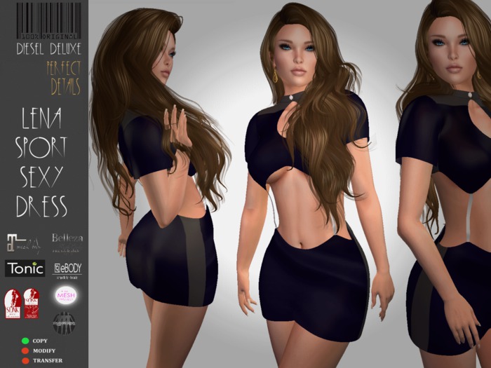 Second Life Marketplace [dieseldeluxe] Lena Sport Sexy Dress Blue Grey