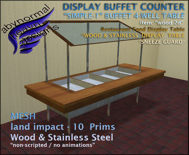 Second Life Marketplace - Buffet Table "Simple1-wood 2d" 4 well / Salad ...