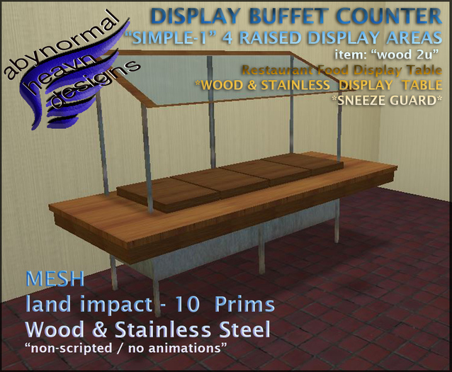 Second Life Marketplace - Buffet Table "Simple1-wood 2u" 4 RAISED Salad ...