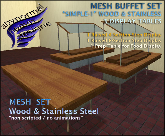 Second Life Marketplace - BUFFET 3 TABLE SET: 2 Raised Buffet Tables w ...