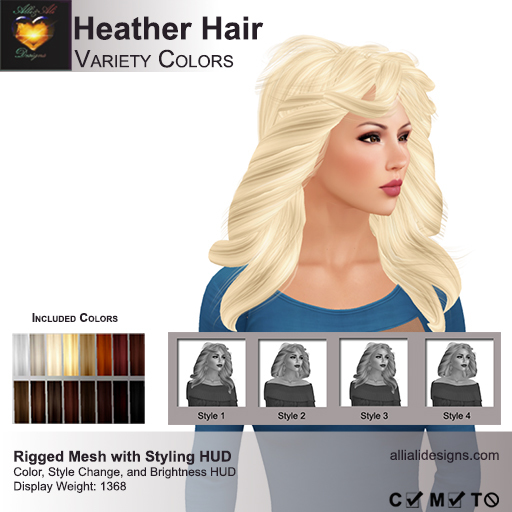 Second Life Marketplace - A&A Heather Hair Variety Colors Pack. Long ...